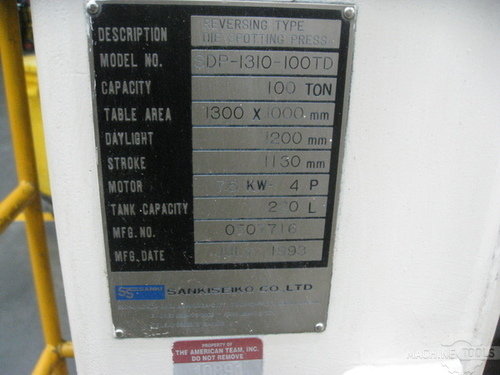 SANKI SDP1310-100TD Die Tryout & Spotting Presses Used - Good #574941 ...